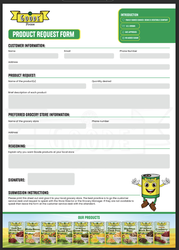 Product Request Form - Goode Foods